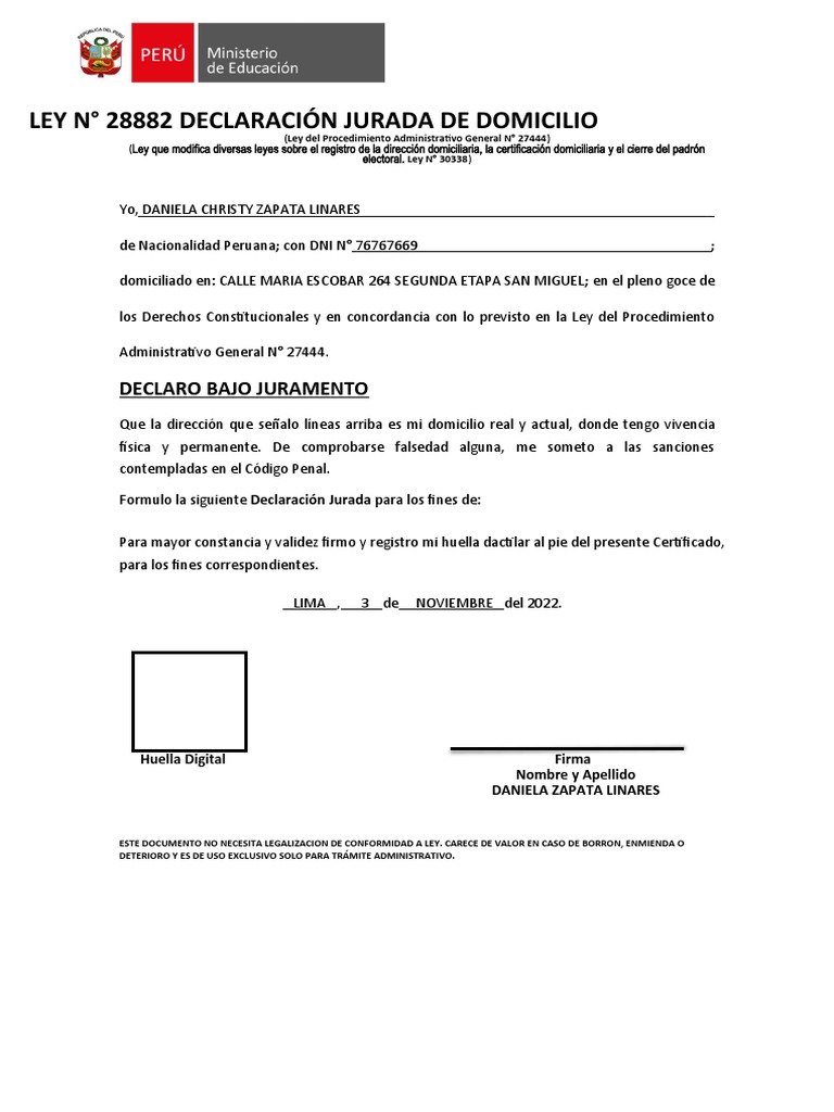 Declaración Jurada Domiciliaria | PDF