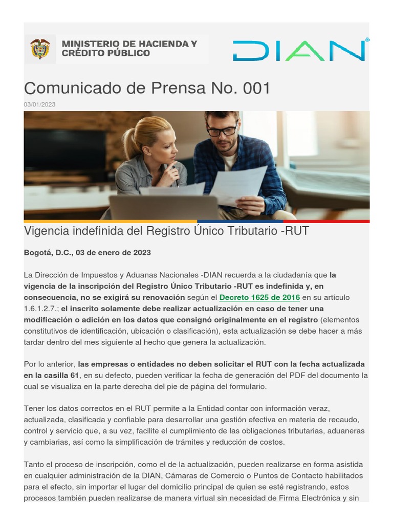 Comunicado de Prensa DIAN 001 2023 | PDF