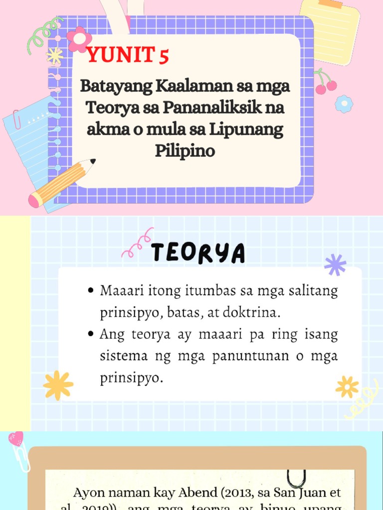 Yunit 5: Batayang Kaalaman Sa Mga Teorya Sa Pananaliksik Na Akma o Mula Sa Lipunang Pilipino | PDF
