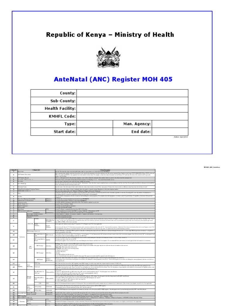 MOH 405 ANC Register 1 | Download Free PDF | Management Of Hiv/Aids ...