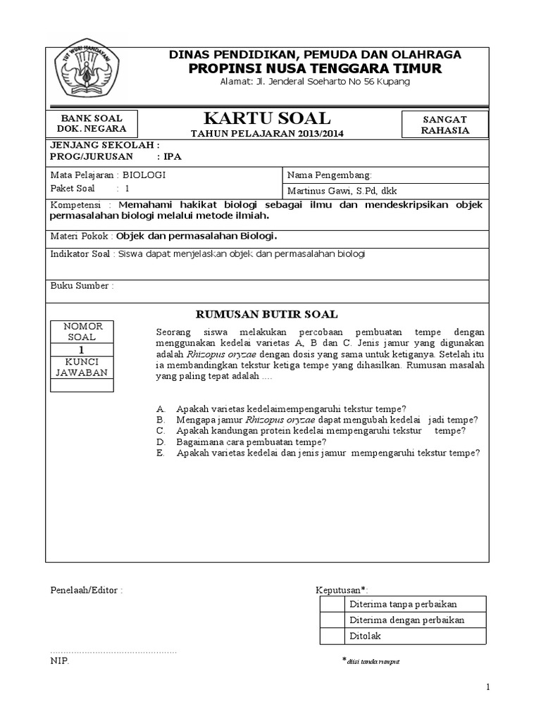 Format Kartu Soal | PDF