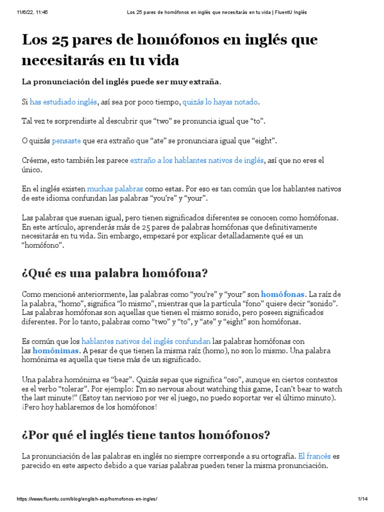 Los 25 Pares de Homófonos en Inglés Que Necesitarás en Tu Vida ...