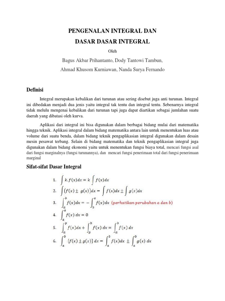 Pengenalan Integral Dan Dasar-Dasar Integral 1 | PDF
