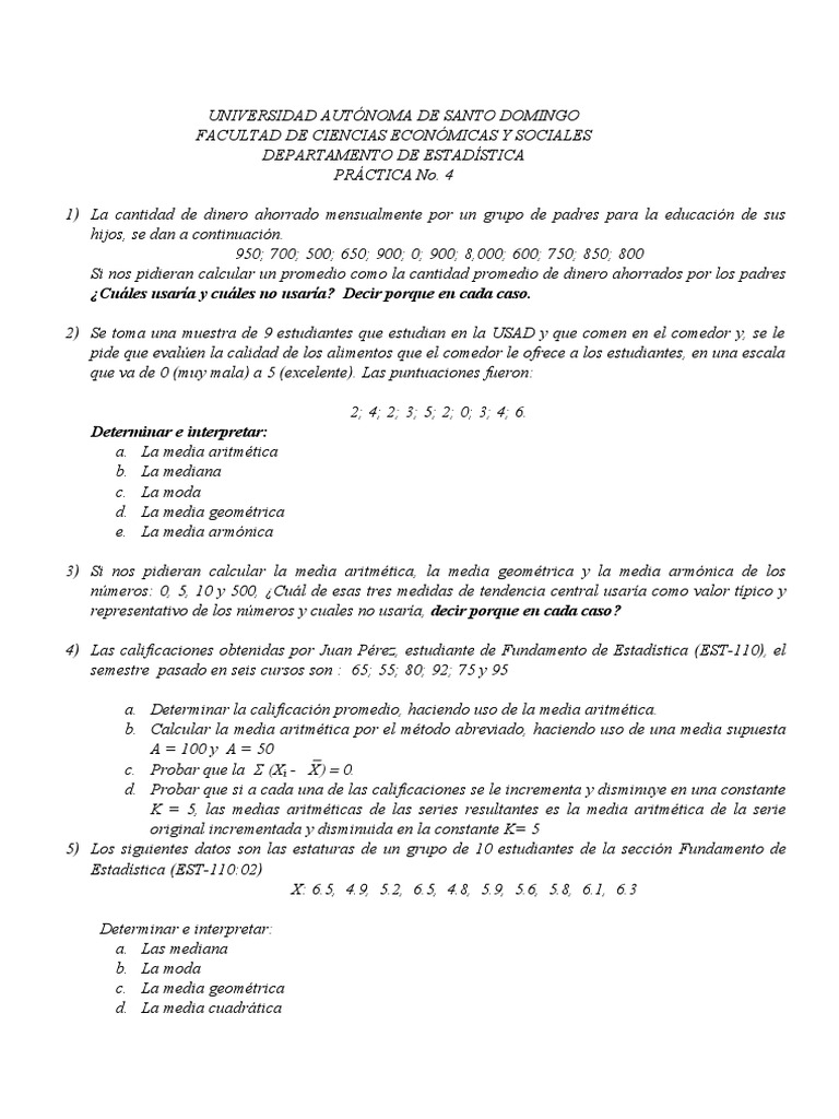 PRACTICA No 4. DE EST - 110 | PDF | Aritmética | Matemáticas