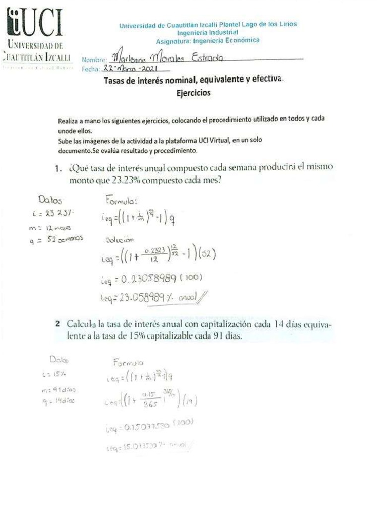 Marlenne Morales s4 Ejercicios Tarea Tasas de Ie Ieq I Iep | PDF