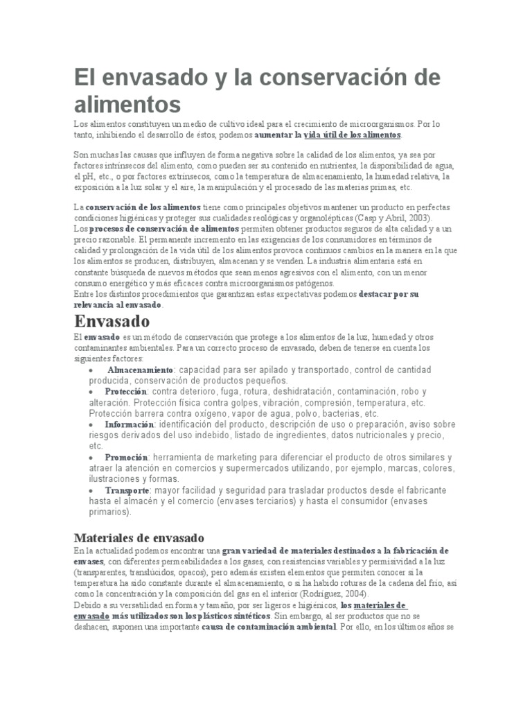 Envasado y conservación de alimentos | PDF | Alimentos | Conservación ...