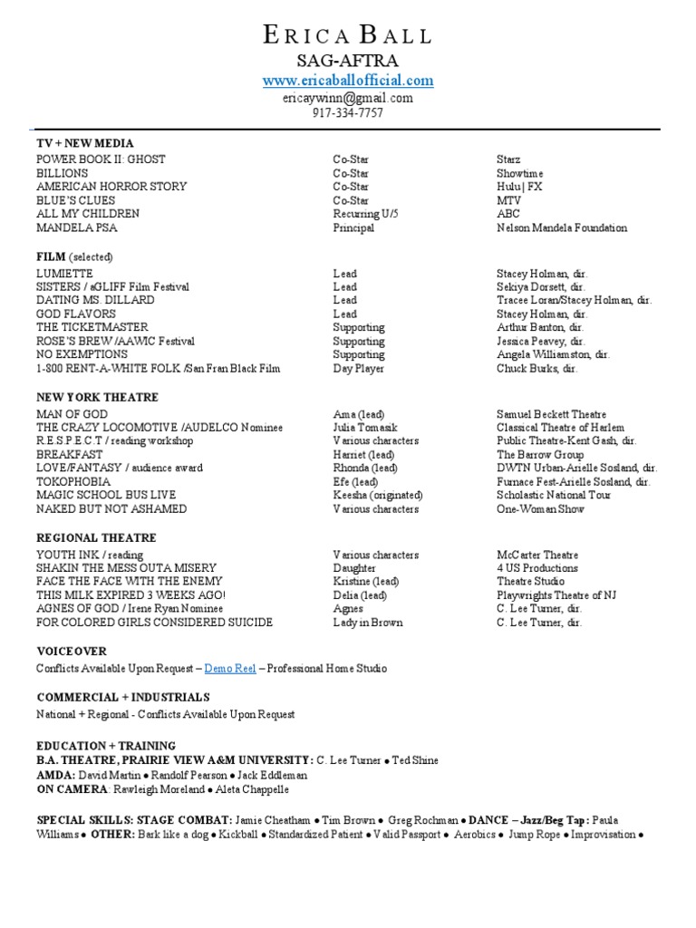 Erika Ball 2023 FTV Resume | PDF | Entertainment