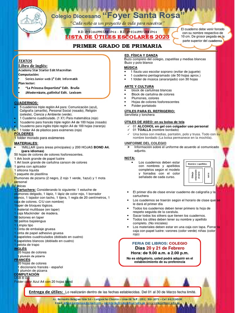 Utiles 1 Grado de Primaria | PDF