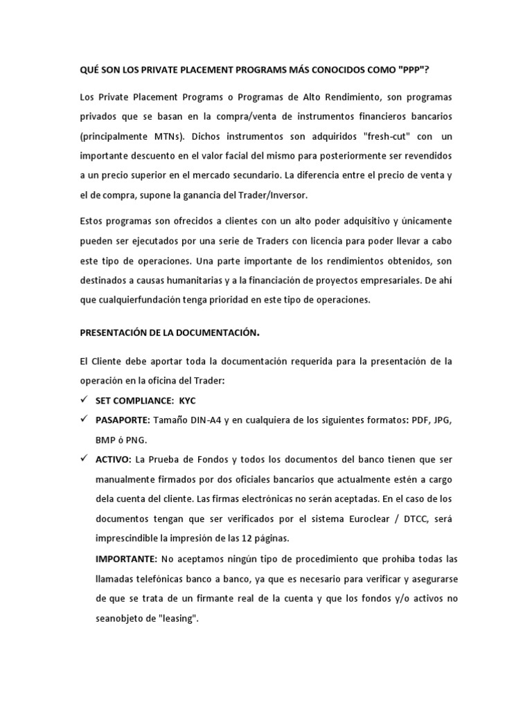 Qué Son Los Private Placement Programs Más Conocidos Como | PDF ...