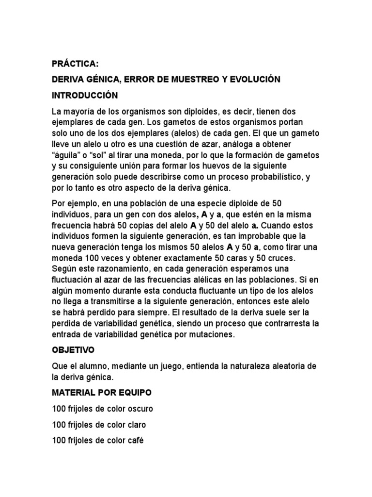 Deriva Génica: Juego y Evolución | PDF | Gene | Genética de Poblaciones