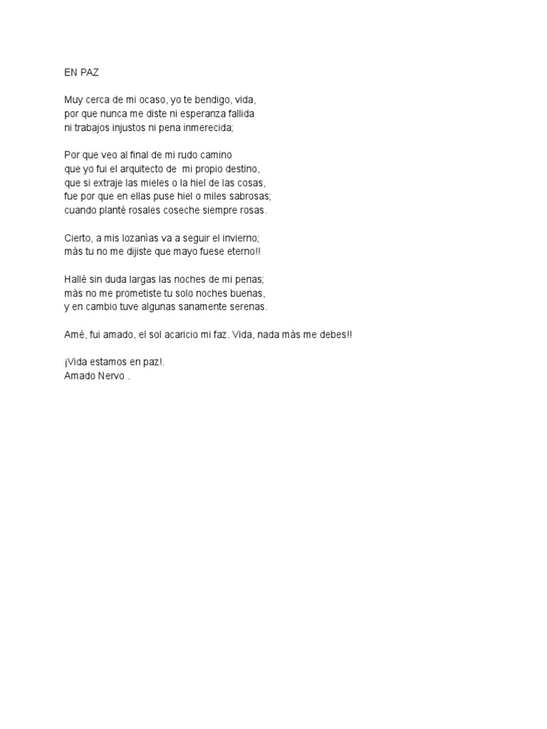 Poem A en Paz de Amado Nervo | PDF
