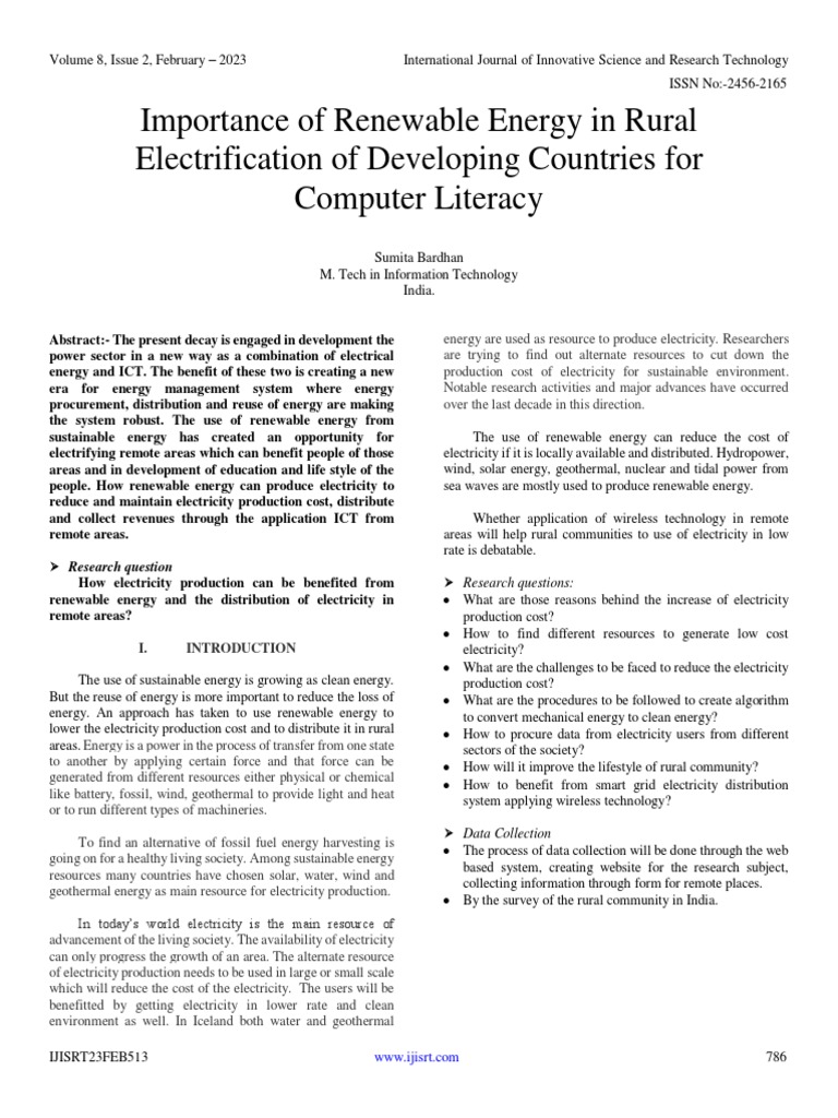 Importance of Renewable Energy in Rural Electrification of Developing ...