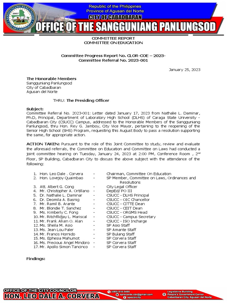 Committee Report - Resolution Supporting The Reopening of SHS 2023 | PDF