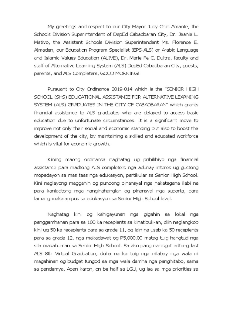 ALS Financial Assistance SPEECH 2022 | PDF