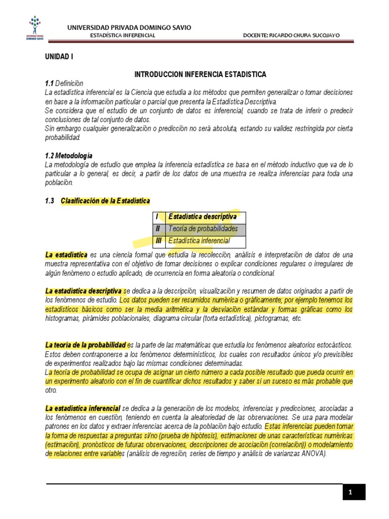 Unidad I Introducción | PDF | Estadísticas | Muestreo (Estadísticas)
