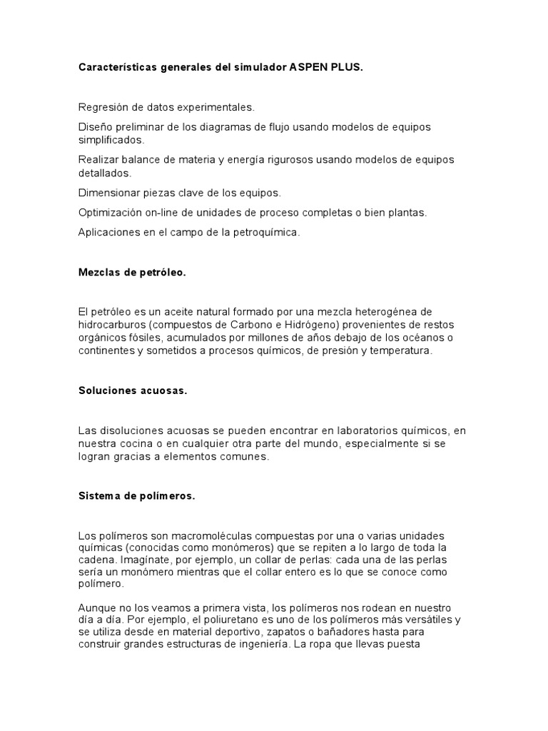 Simulador ASPEN PLUS | PDF | Enlace covalente | Compuestos orgánicos