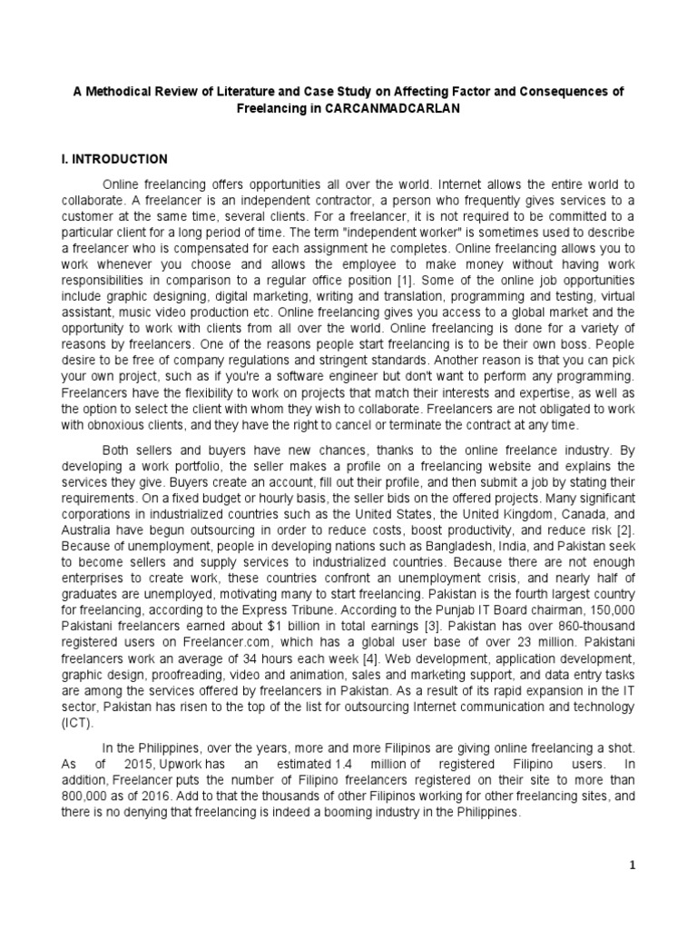 Freelancing Impact in CARCANMADCARLAN | PDF | Freelancer | Systematic ...