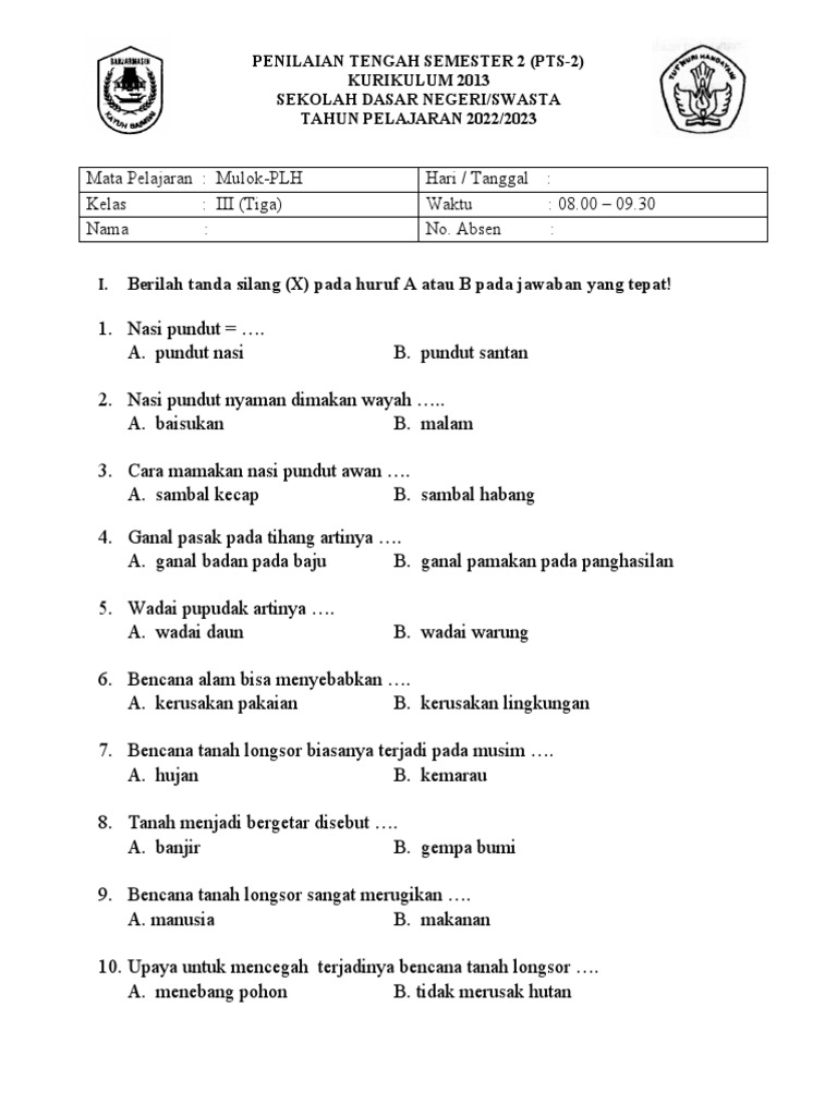 PTS-2 Mulok-PLH Kelas III | PDF | Kajian Bahasa Asing