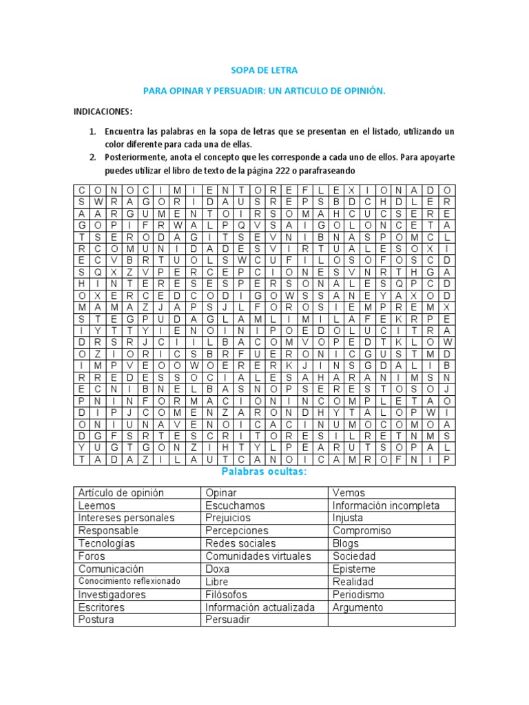 Sopa de Letras: Géneros Periodísticos | PDF | Cognición | Comunicación