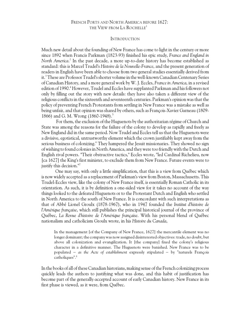 Huguenots' Role in New France | PDF | New France | Unrest