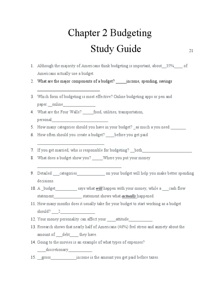 CH 2 Budgeting Study Guide | Download Free PDF | Budget | Money
