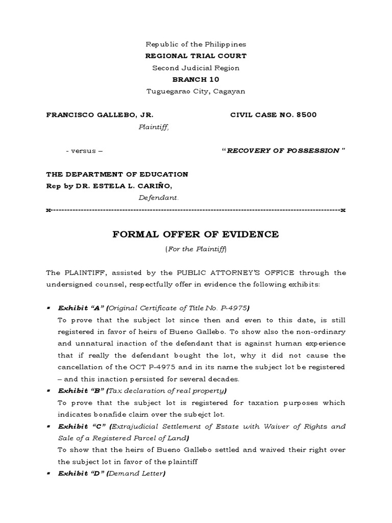 Formal Offer of Exhibits | PDF | Public Law | Common Law