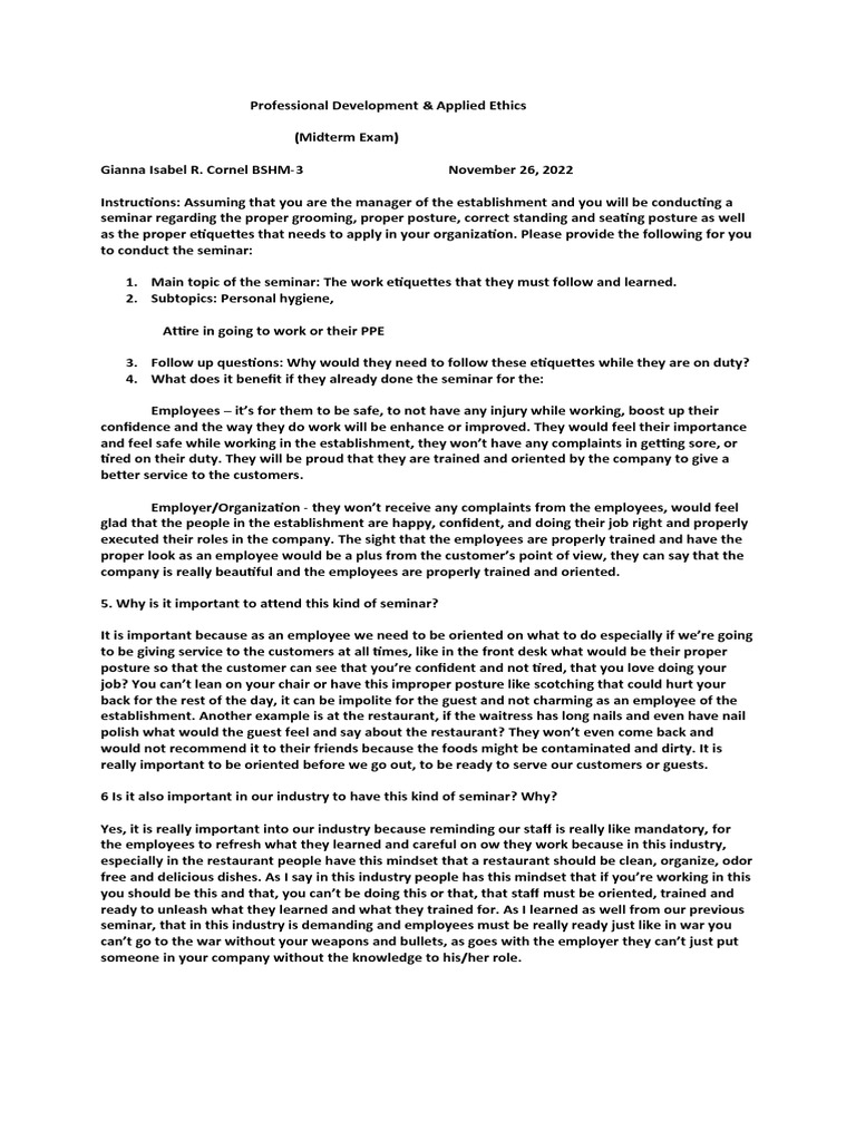 Professional Development Midterm Exam | Download Free PDF | Waiting Staff