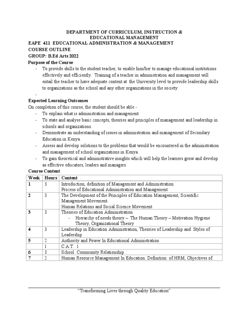 Course Outline Bed, Ed Arts 2022 | PDF | Leadership | Theory