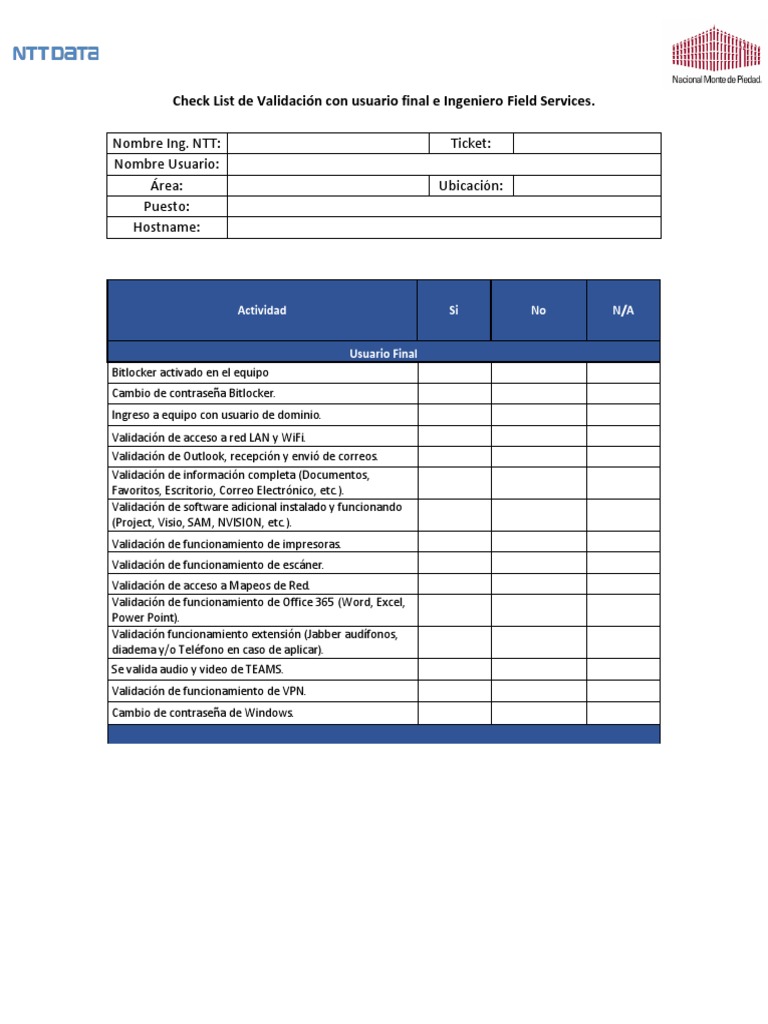 Check List de Validacion de Equipos | PDF
