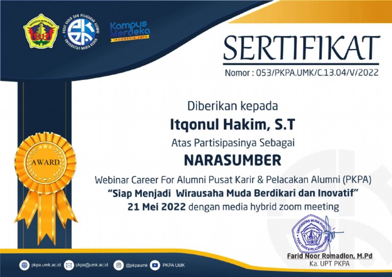 Sertifikat Narasumber | PDF