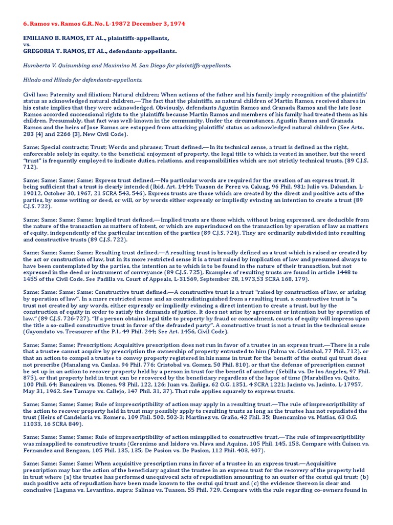 Ramos vs. Ramos | PDF | Trust Law | Lawsuit