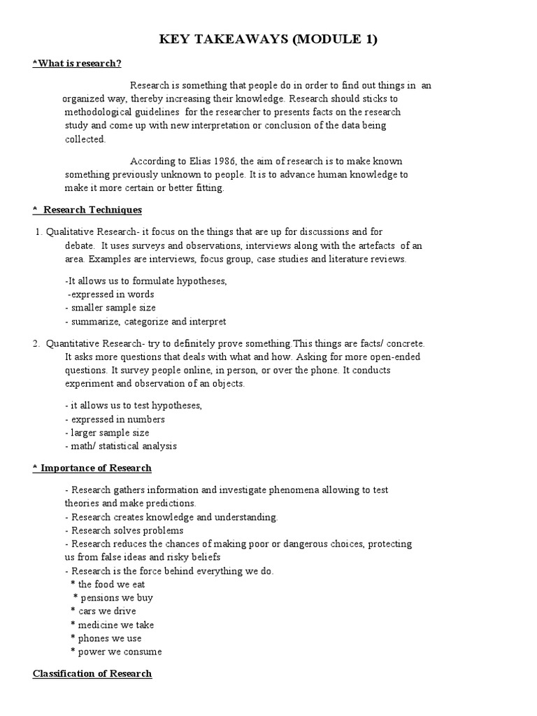 Key Takeaways Module | PDF | Methodology | Science