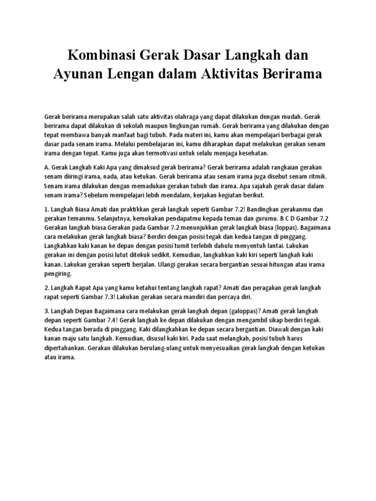 Kombinasi Gerak Dasar Langkah Dan Ayunan Lengan Dalam Aktivitas Berirama | PDF