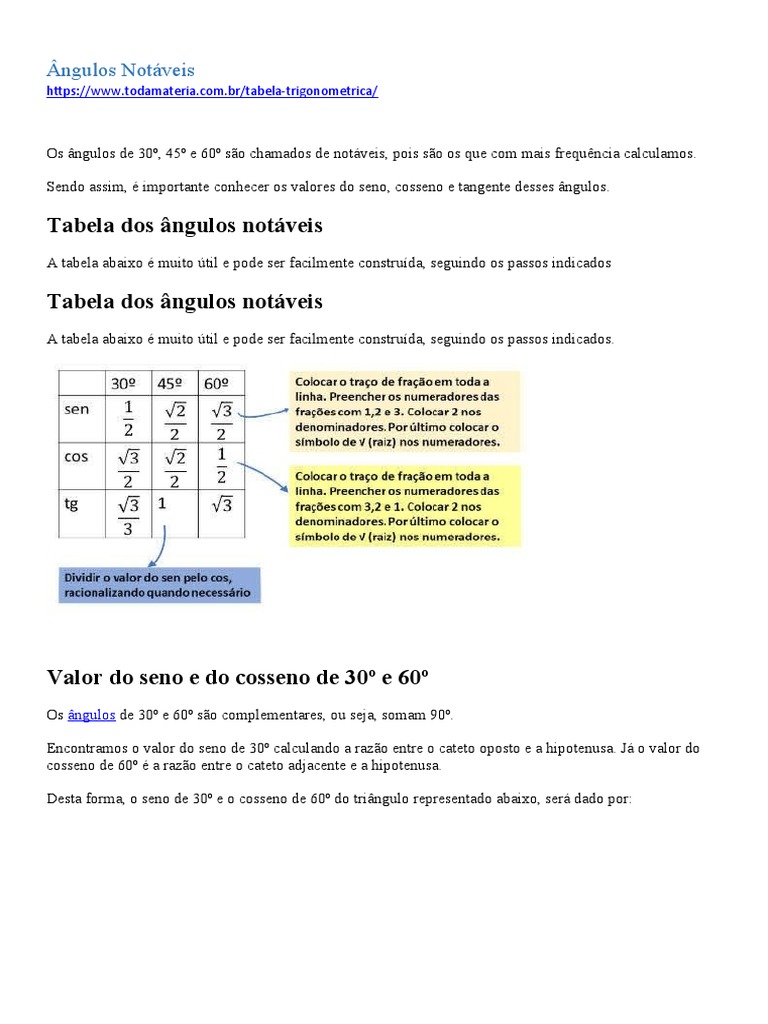 2 - Ângulos Notáveis | PDF | Trigonometria | Triângulo