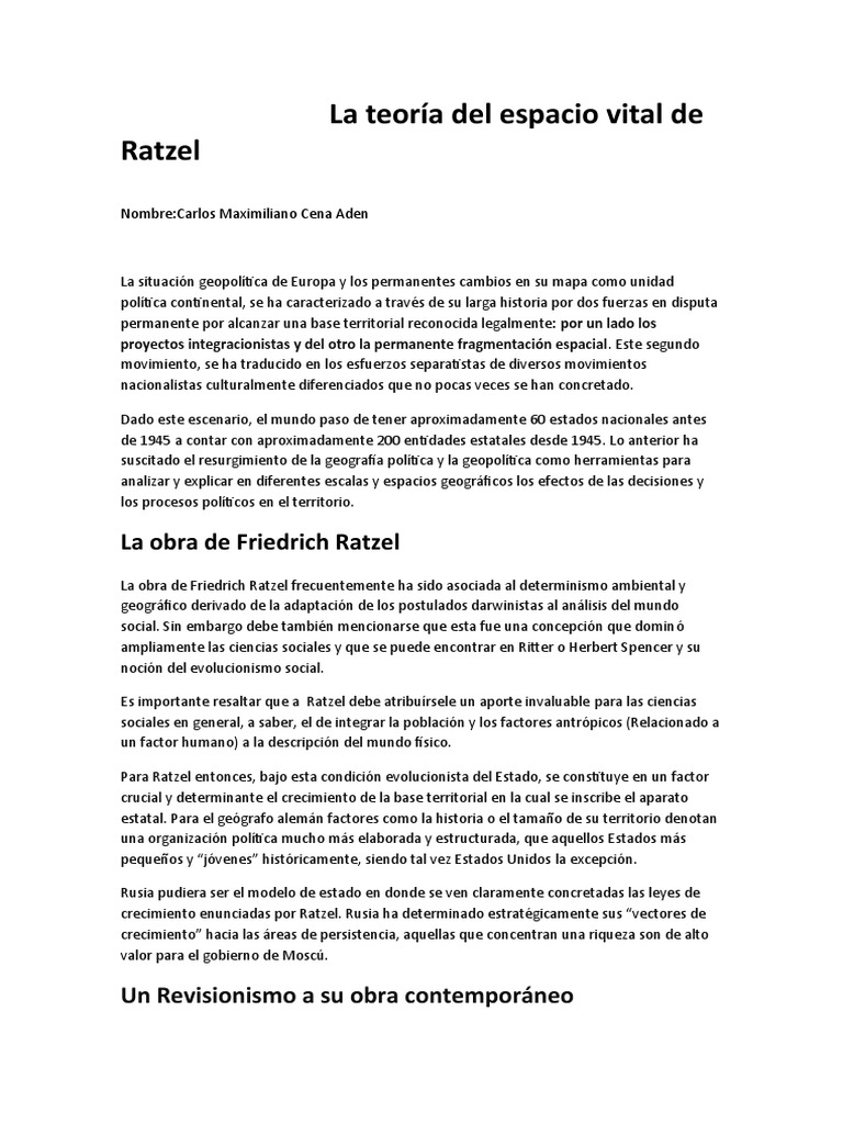 Expansión Territorial y La Teoría Del Espacio Vital de Ratzel | PDF ...