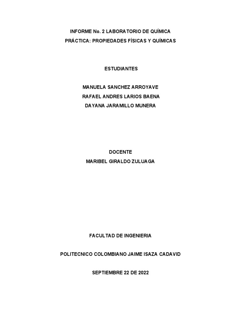 Informe No 2 PROPIEDADES FÍSICAS Y QUÍMICAS | PDF | Gases | Agua