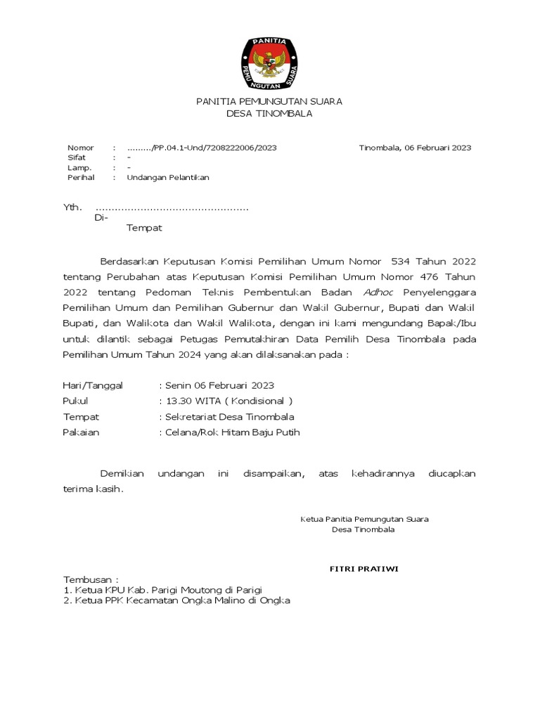 FORMAT Undangan Pelantikan (PPS) | PDF