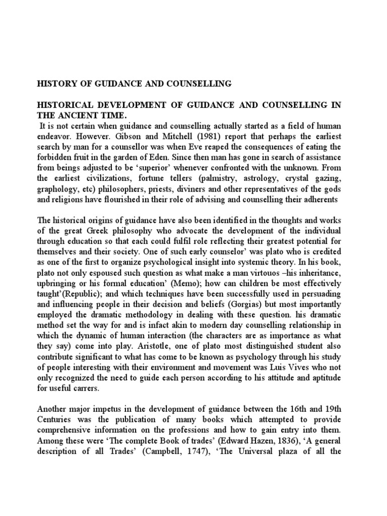 Historical Development of Guidance | PDF | School Counselor | Teachers