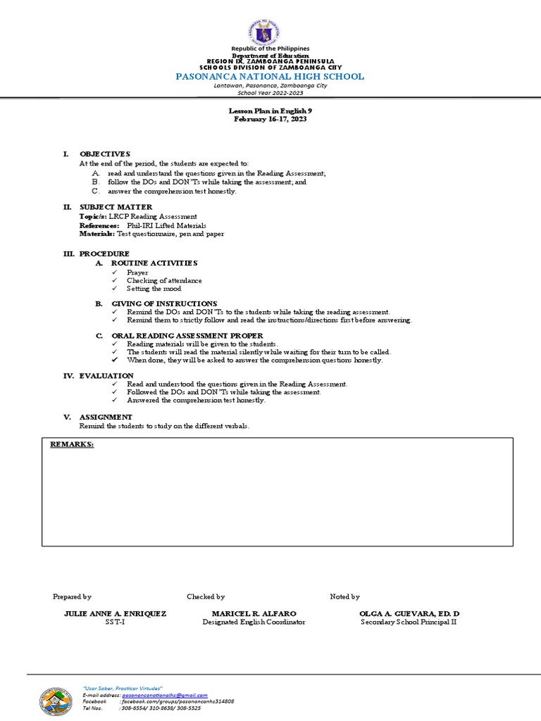 Revised LP For LRCP Assessment | PDF | Behavior Modification | Cognition
