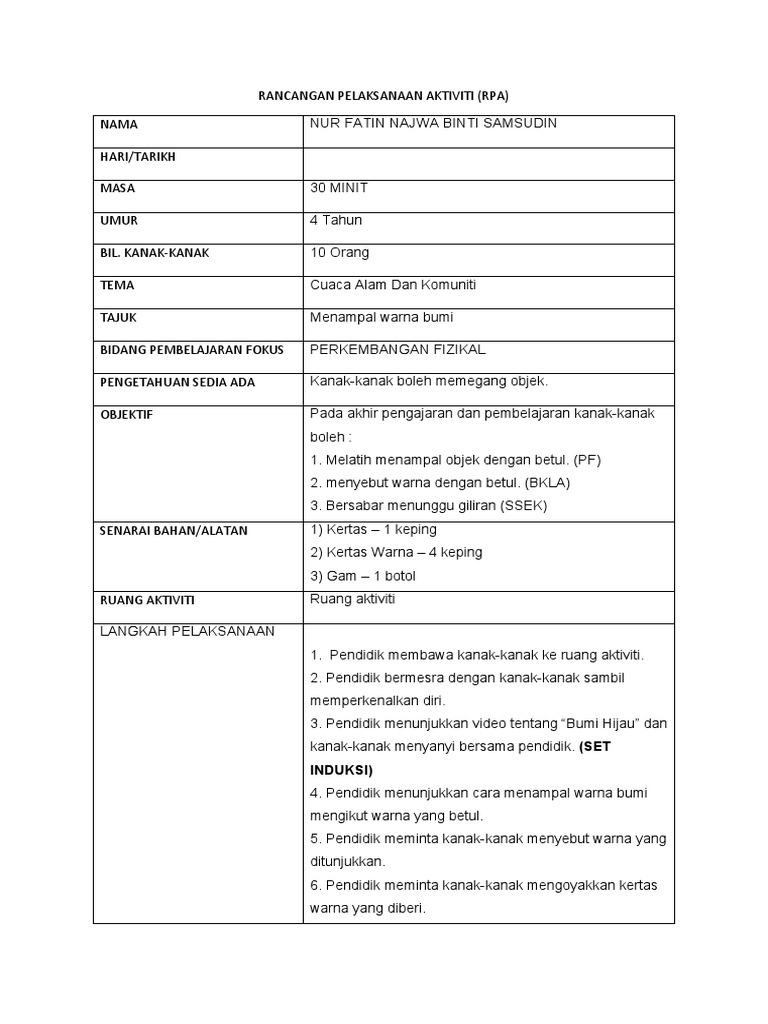 RPA Aktiviti Menampal untuk Kanak-Kanak | PDF
