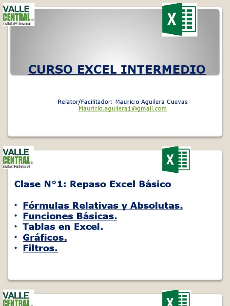 Curso Excel Intermedio: Relator/Facilitador: Mauricio Aguilera Cuevas | PDF
