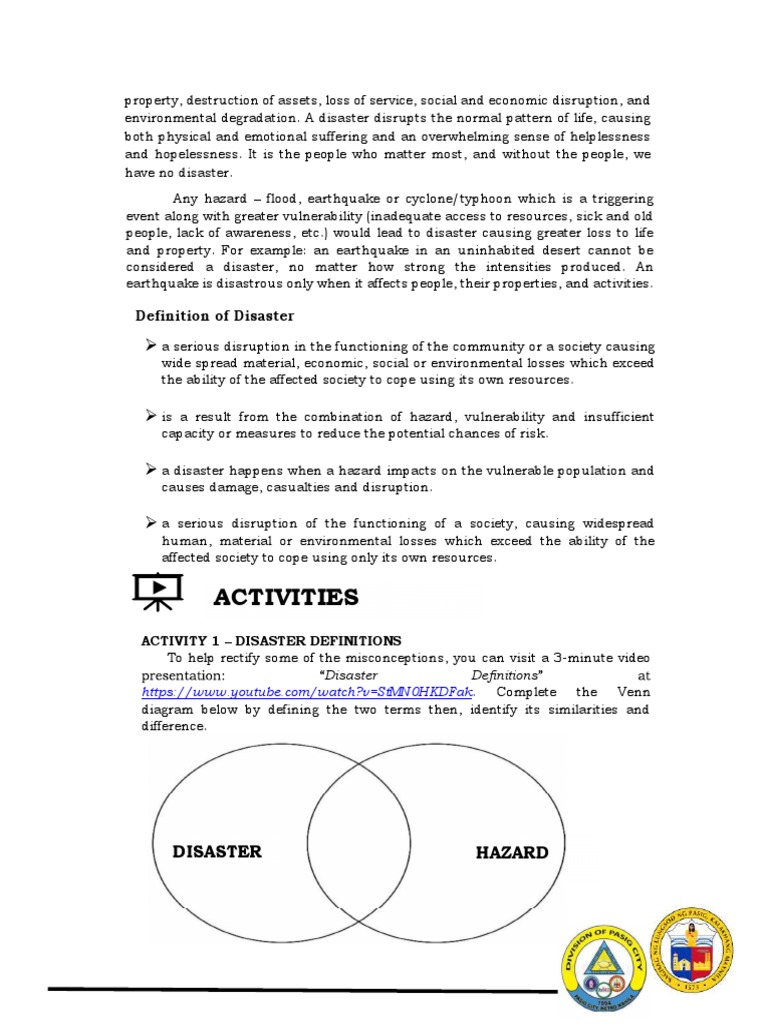 Activity For Lesson 1 DRRR | PDF | Natural Disasters | Hazards
