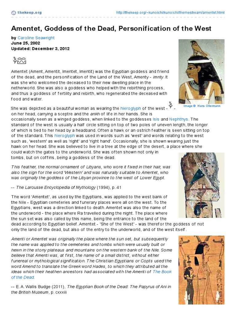 Amentet Goddess of The Dead Personification of The West | PDF ...