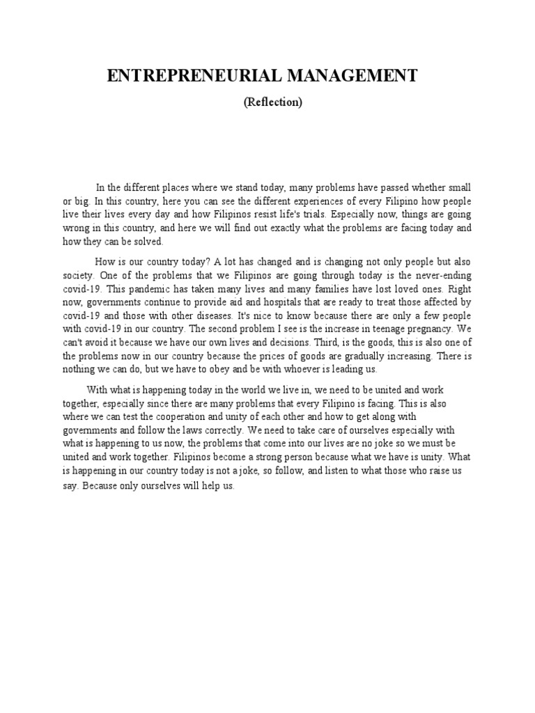 Reflection Entrepreneurial Management Pdf