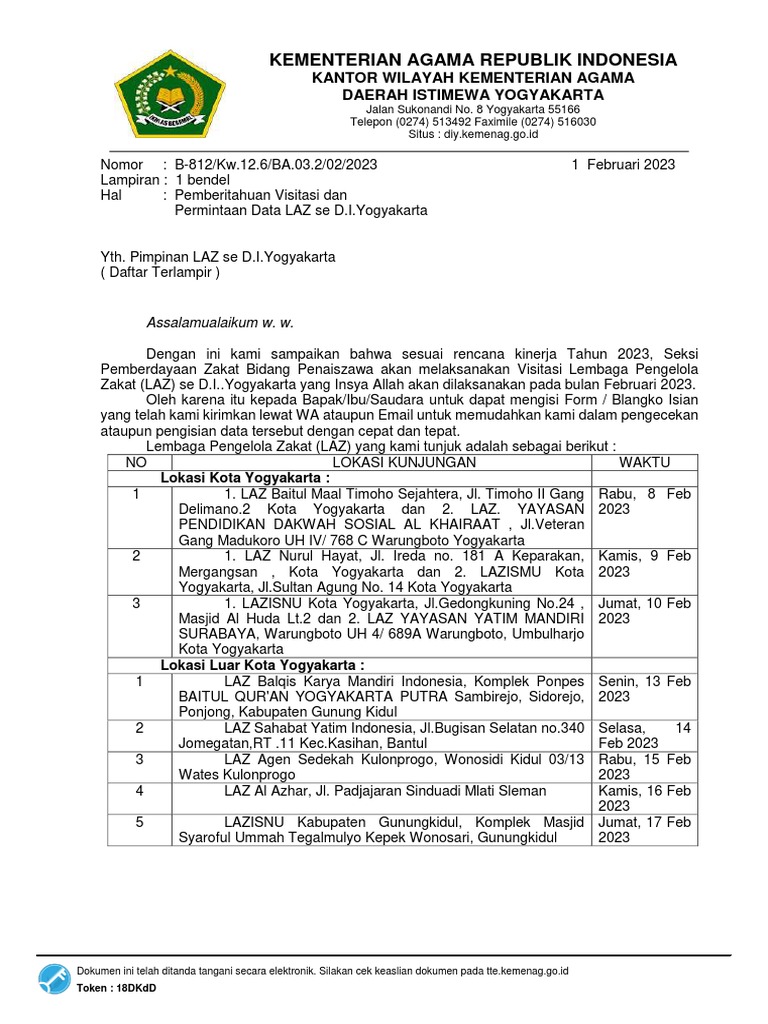 Pemberitahuan Visitasi LAZ 2023 | PDF