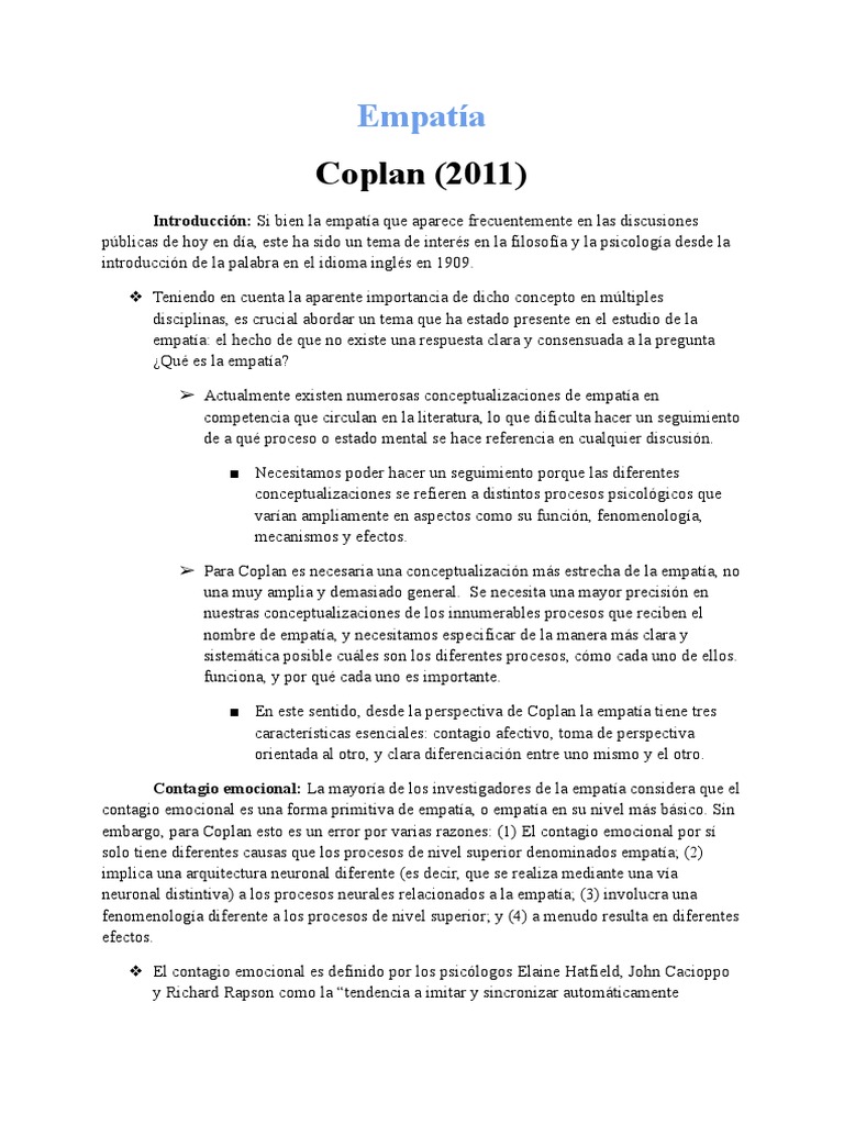 La conceptualización de la empatía según Coplan y Navia | PDF | Empatía | Las emociones