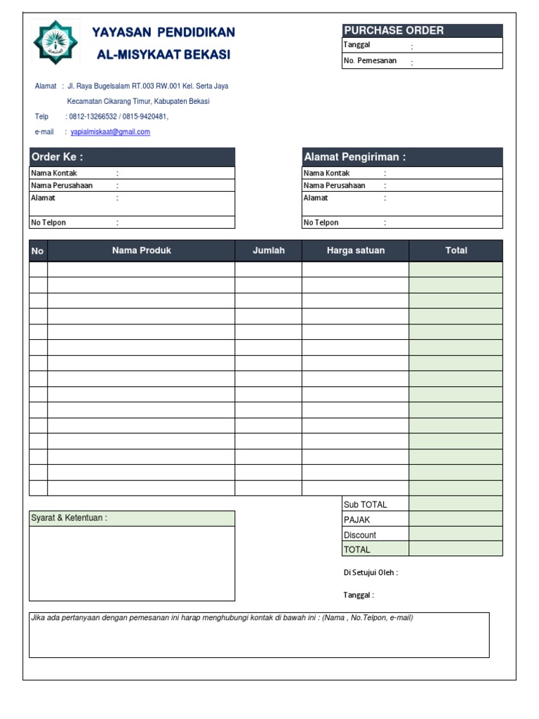 Contoh Surat Purchase Order Perusahaan | PDF