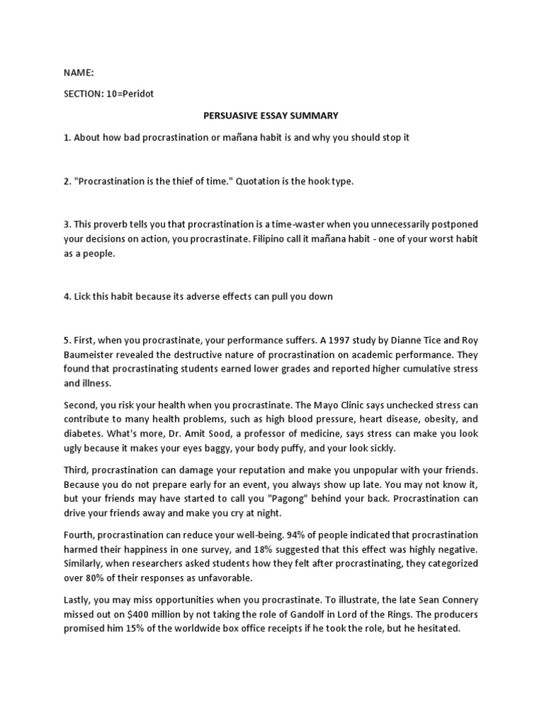 Persuasive Essay | PDF | Procrastination | Professional Skills