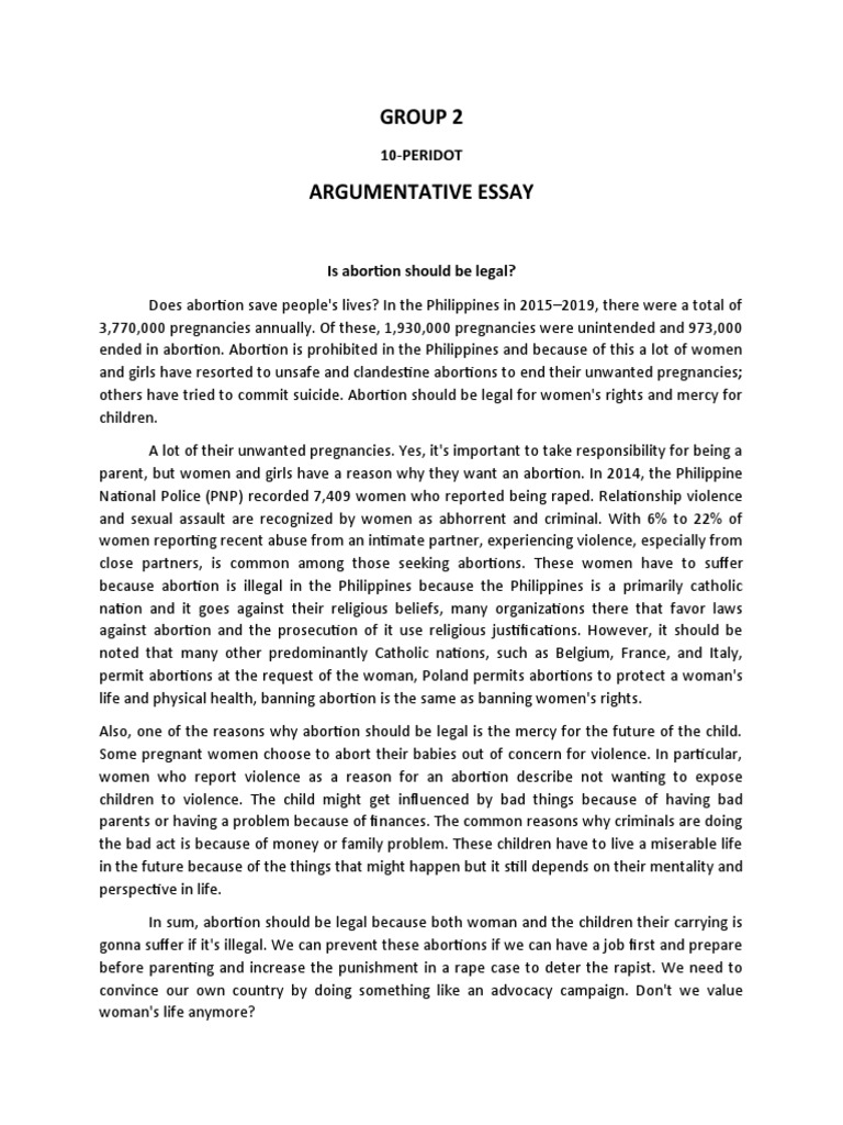Argumentative Essay in Englsih | Download Free PDF | Abortion | Violence