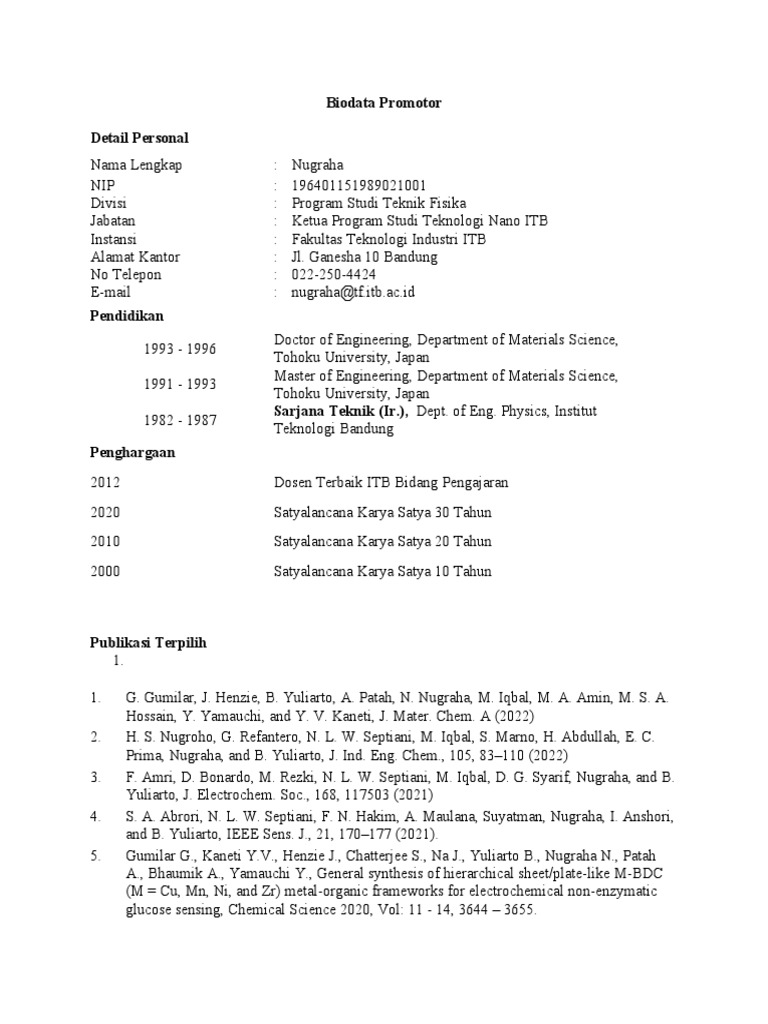 Biodata Promotor DBR Robby-Sudah Diisi | PDF | Zinc Oxide | Materials